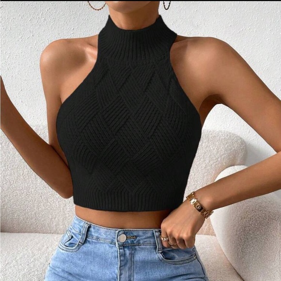 Tops | Sexy Sleeveless Sweater Knit Halter Neck Cropped Tank Top | Poshmark